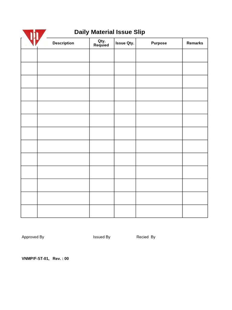 Daily Material Issue Slip Format | PDF