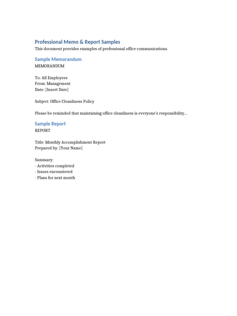 Professional Memo Report Samples | PDF