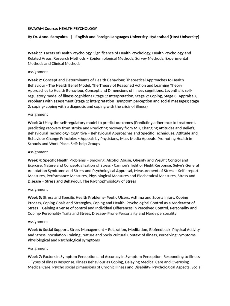 Swayam Course Health Psy | PDF | Stress (Biology) | Pain