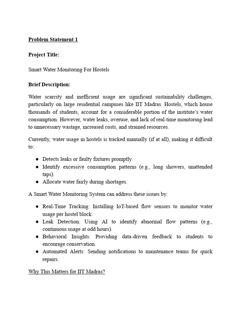 Smart Water Monitoring for Hostels | PDF | Waste Management | Waste