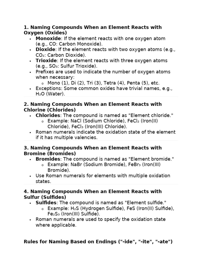 Naming Chemical Compounds Guide | PDF | Sulfate | Oxide