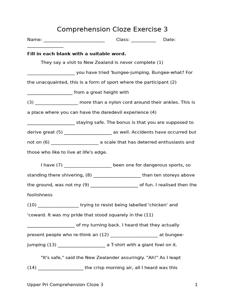 Bungee Jumping Comprehension Exercise | PDF