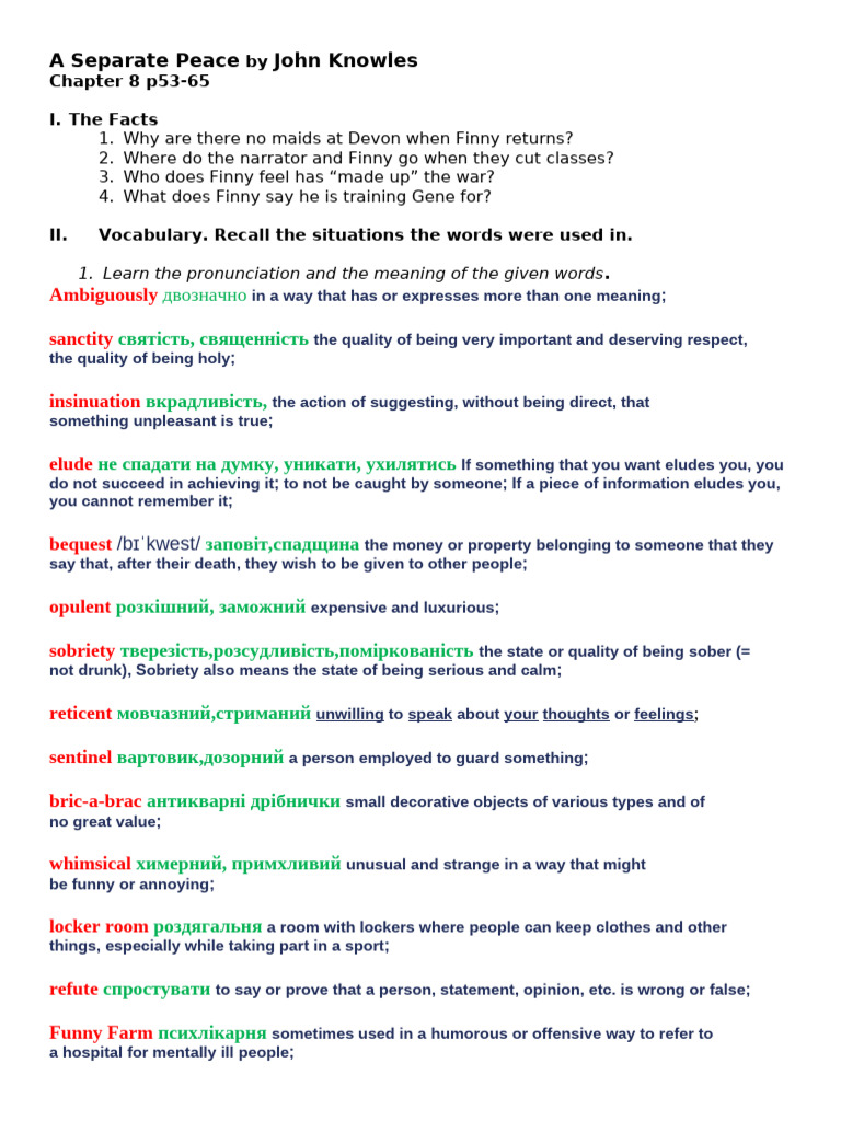Chapter 8 Summary of A Separate Peace | PDF
