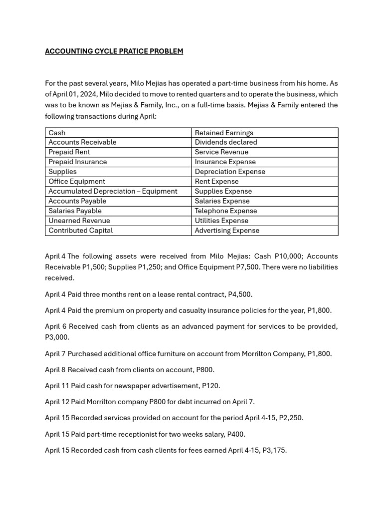 Accounting Cycle Practice Problem | PDF | Expense | Insurance
