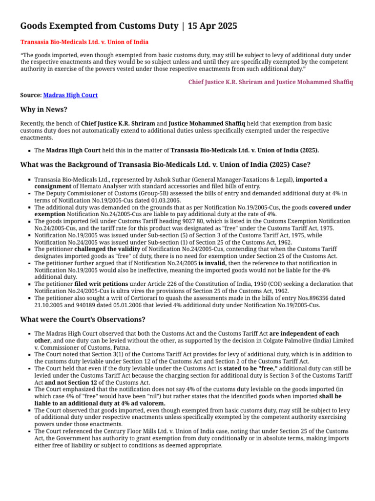 Customs Duty Exemptions Explained | PDF | Customs | Arbitration