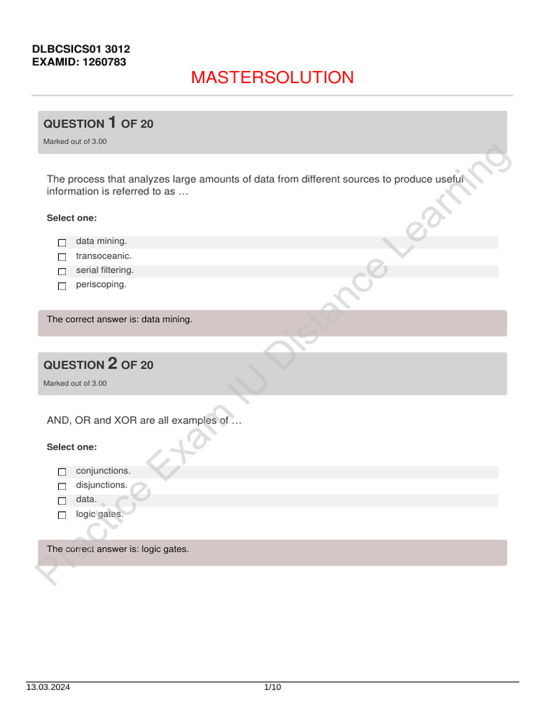 IU Distance Learning Practice Exam | PDF | Office Equipment | Computer ...