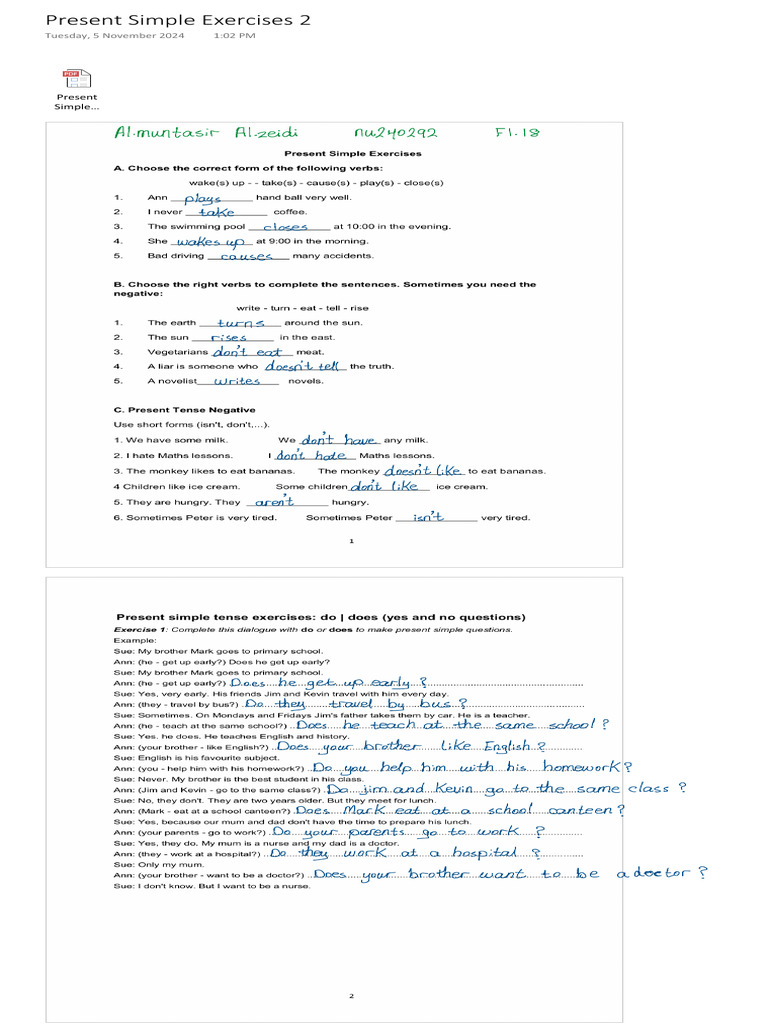 Almuntasir Nu240292 P Resent Simple | PDF