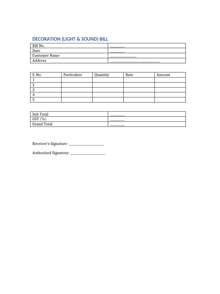 Decoration Bill Format Template | PDF