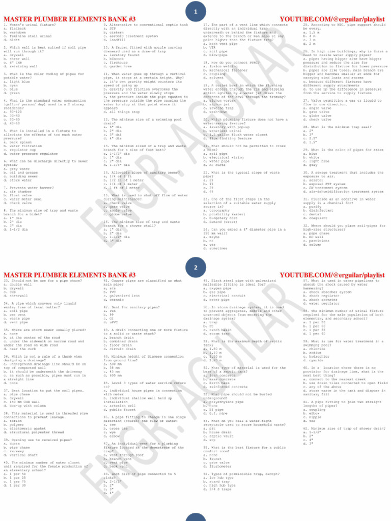Master Plumber Elements Bank #3 | PDF