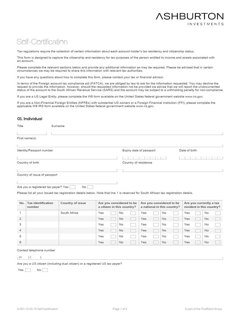 Individual Tax Self-Certification Form | PDF | Taxes | Government Finances