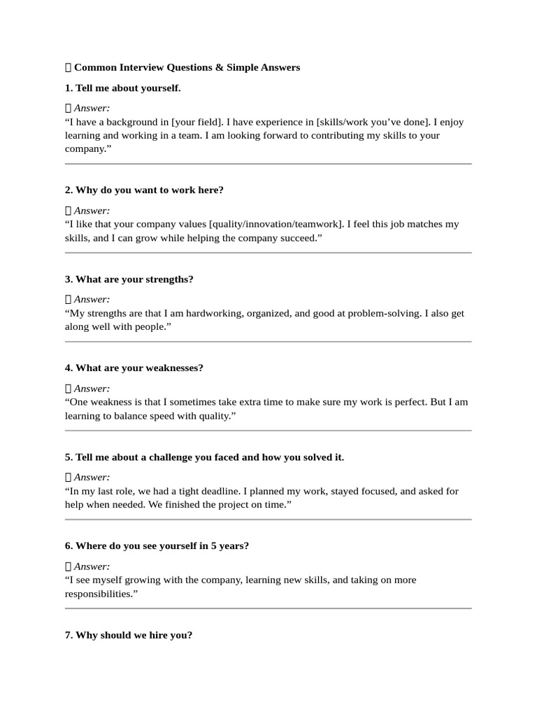 Common Interview Questions | PDF