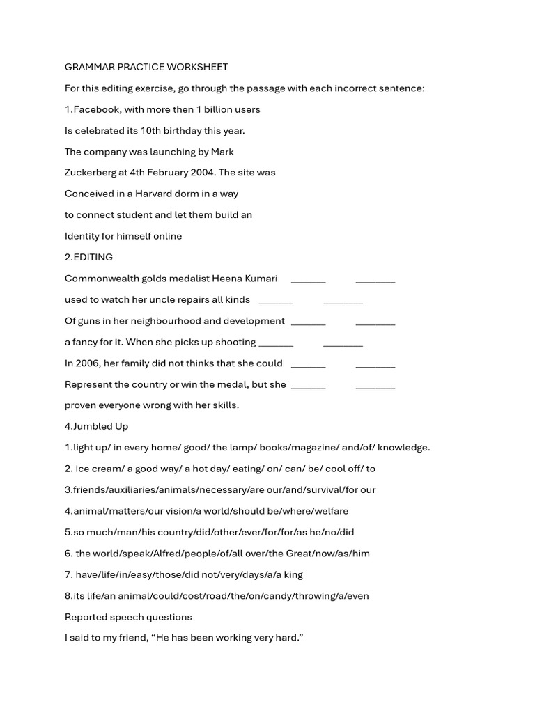 Grammar Editing and Practice Exercises | PDF