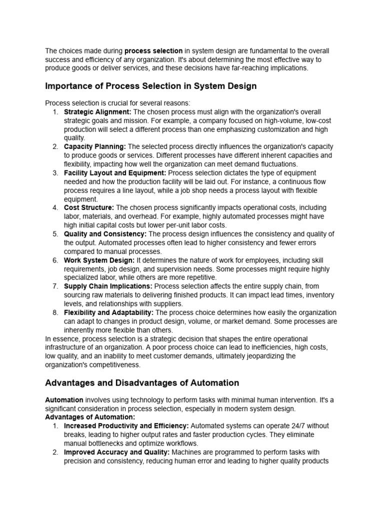 Importance of Process Selection in Design | PDF | Automation | Supply Chain