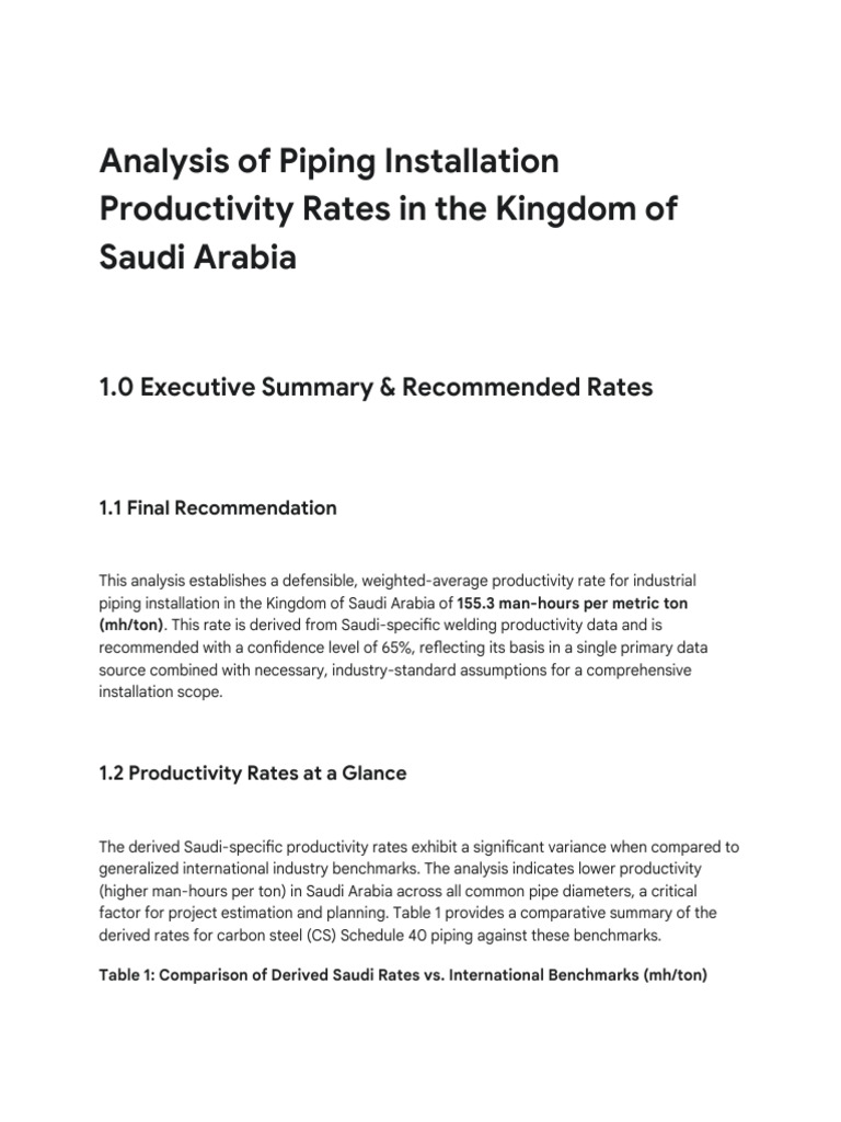 Saudi Piping Installation Productivity Rates | PDF | Pipe (Fluid ...