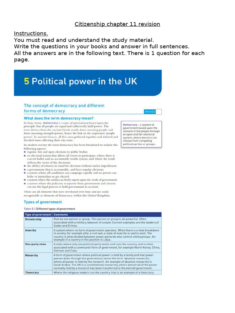 Citizenship Chapter 11 Study Guide | PDF