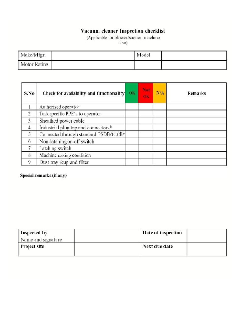 Vacuum Checklist | PDF