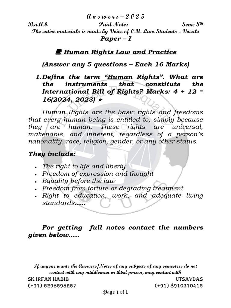 Answer 2025, Human Rights - Sample | PDF