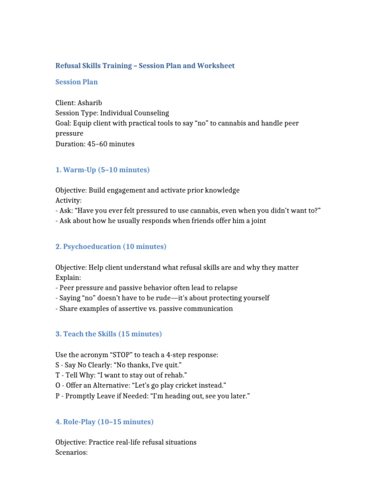 Refusal Skills Training Worksheet | PDF