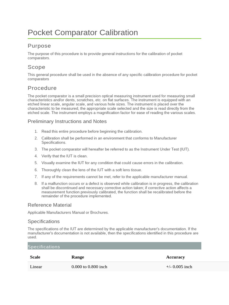 Pocket Comparator Calibration Guide | PDF | Calibration | Optics