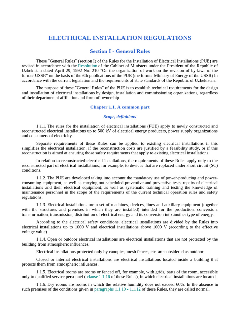 Uzbekistan Electrical Installation Rules | PDF | Electric Power ...