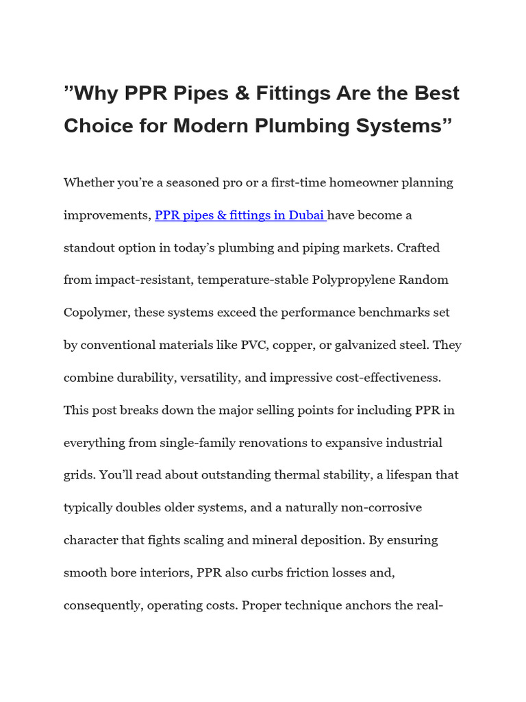 Benefits of PPR Pipes in Plumbing | PDF