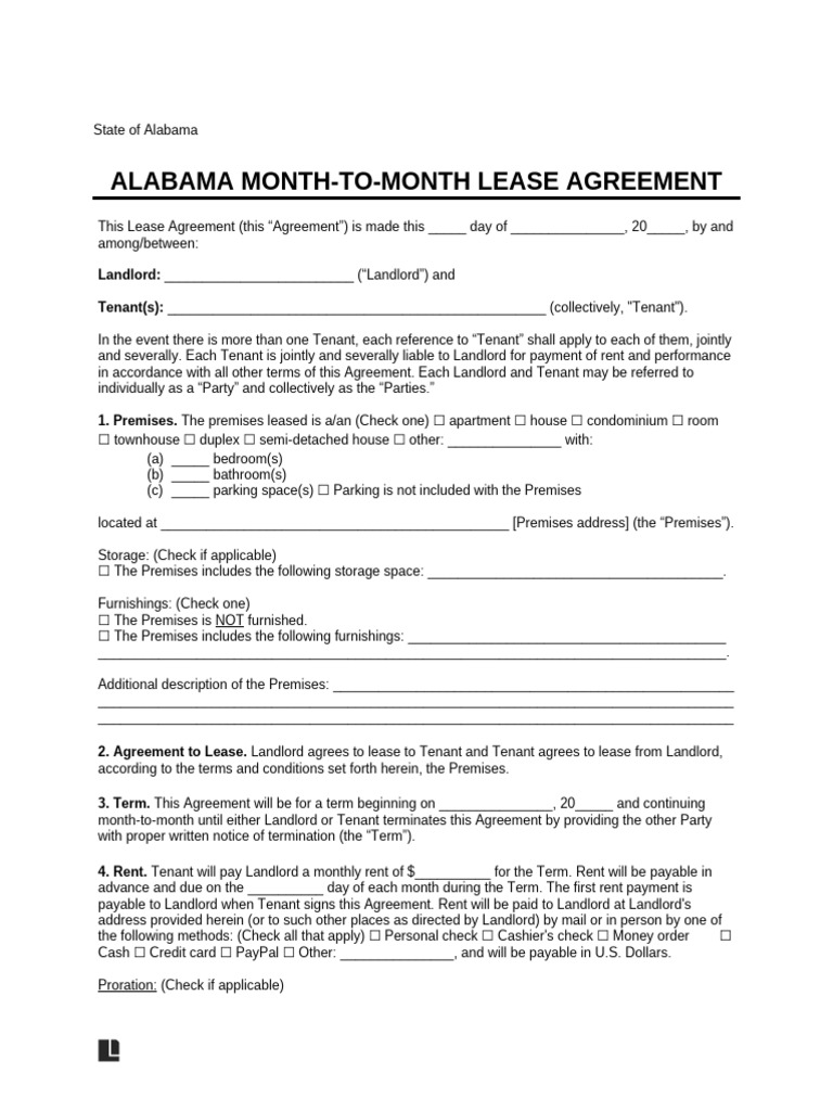 Alabama Month-to-Month Lease Agreement | PDF | Leasehold Estate | Lease