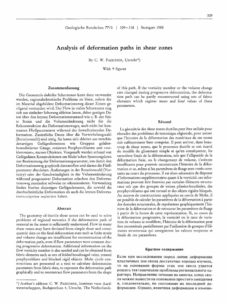 Deformation Path Analysis in Shear Zones | PDF | Shear Stress | Rotation