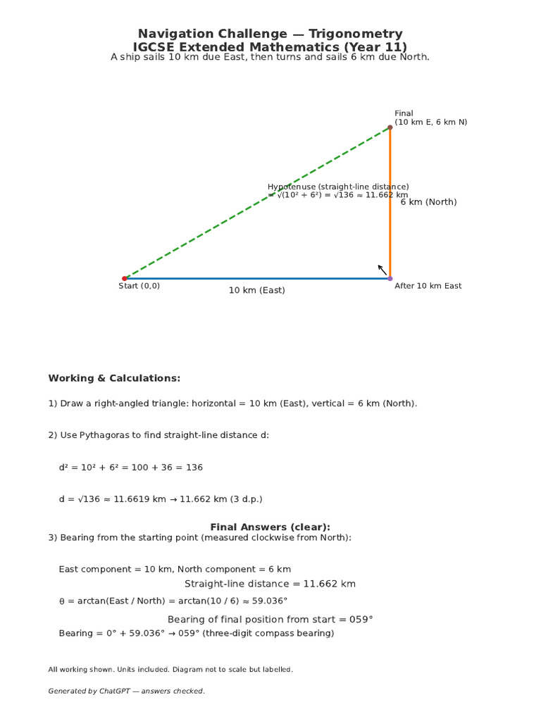 Navigation Challenge: Trigonometry Example | PDF