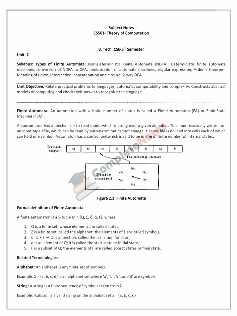 Unit 2 - Theory of Computation - Unlocked | PDF