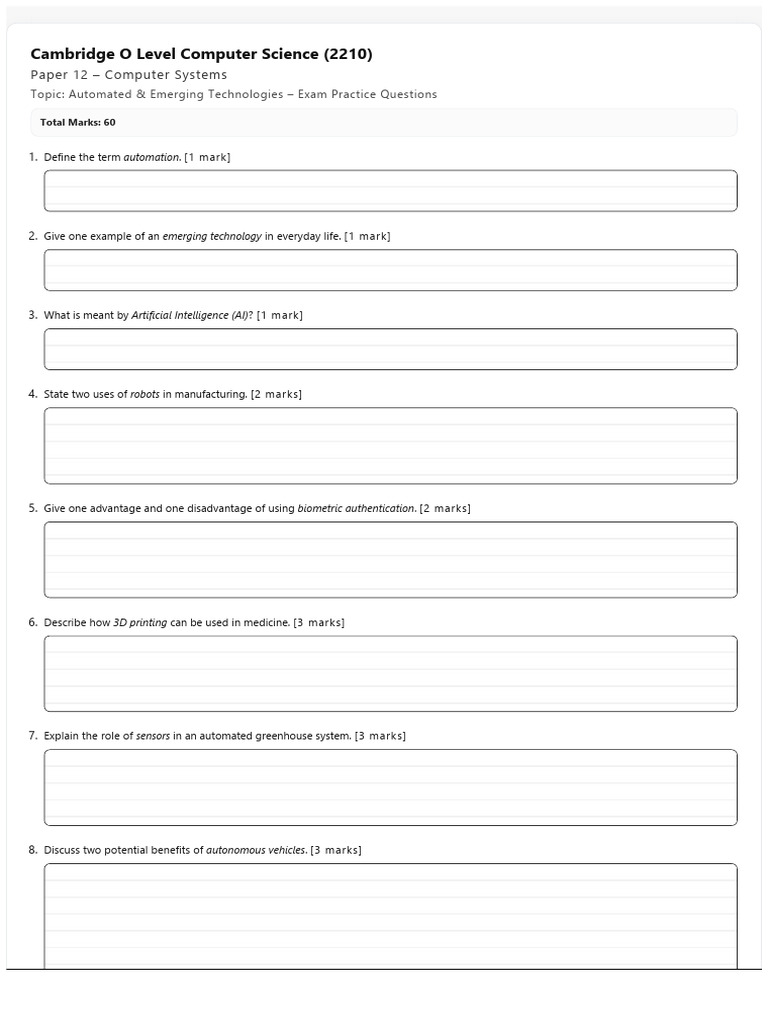Automated & Emerging Technologies - Exam Practice Questions | PDF