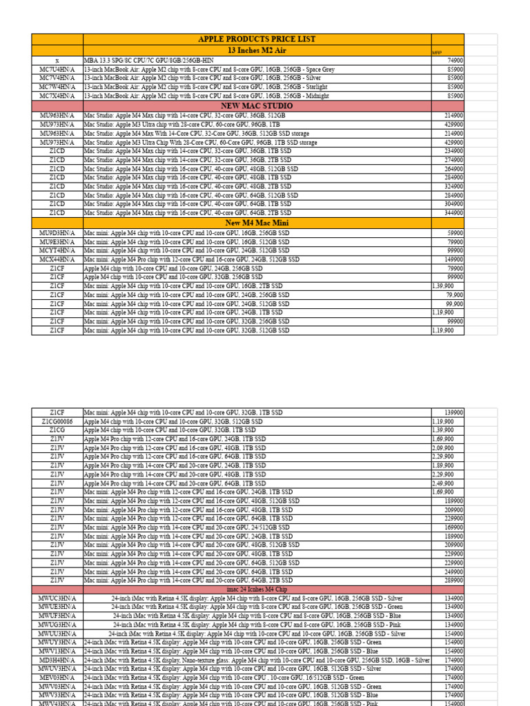 Apple Price List | PDF | Personal Computers | Computer Hardware