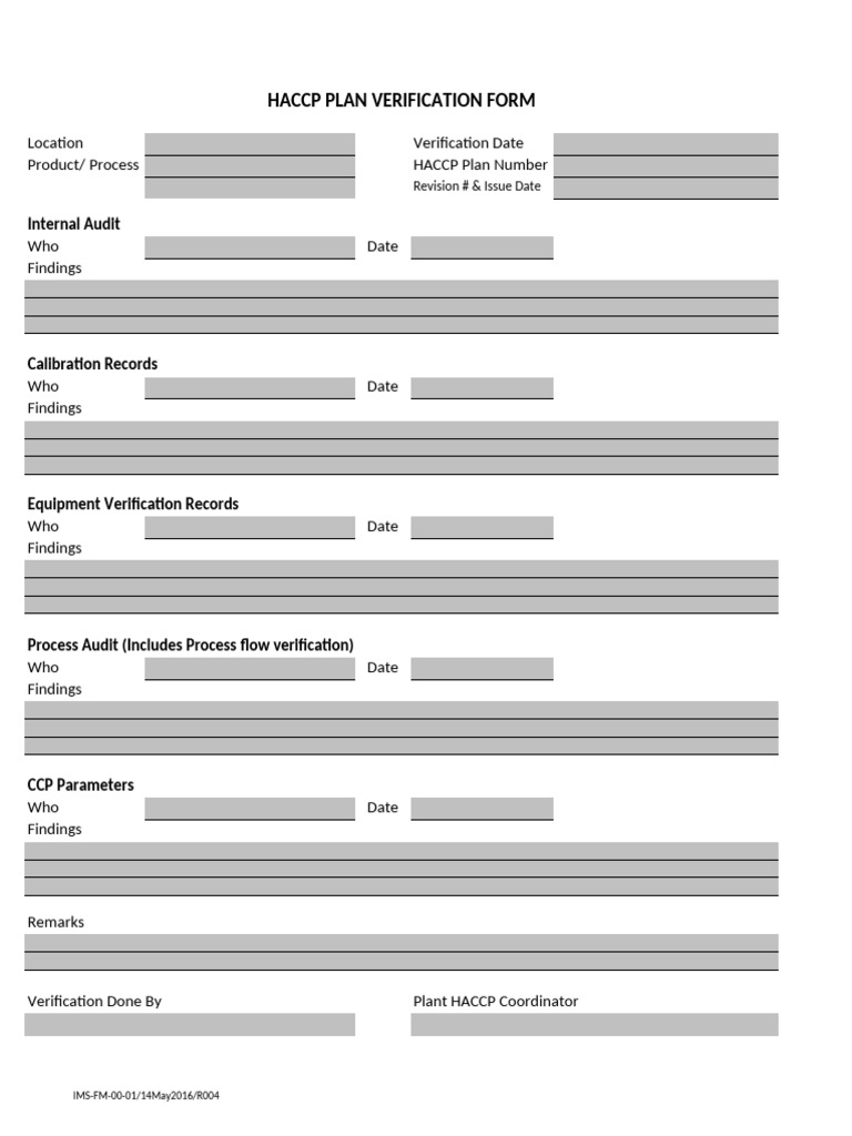 IMS-FM-00-01 - HACCP Plan Verification Form - Rev04 - 14may2016 | PDF