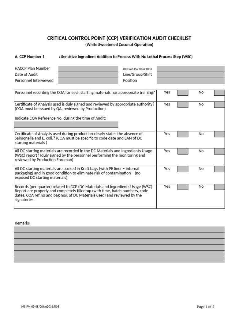 IMS-FM-00-05 - CCP Verification Audit Checklist (WSC) - Rev03 ...