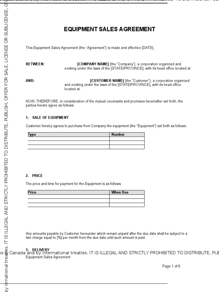 Equipment Sales Agreement | PDF | Copyright | Damages