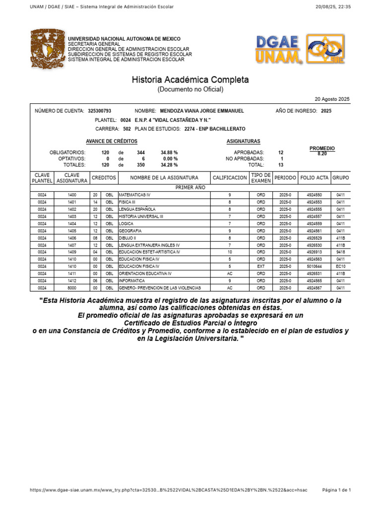 UNAM : DGAE : SIAE ~ Sistema Integral de Administración Escolar | PDF