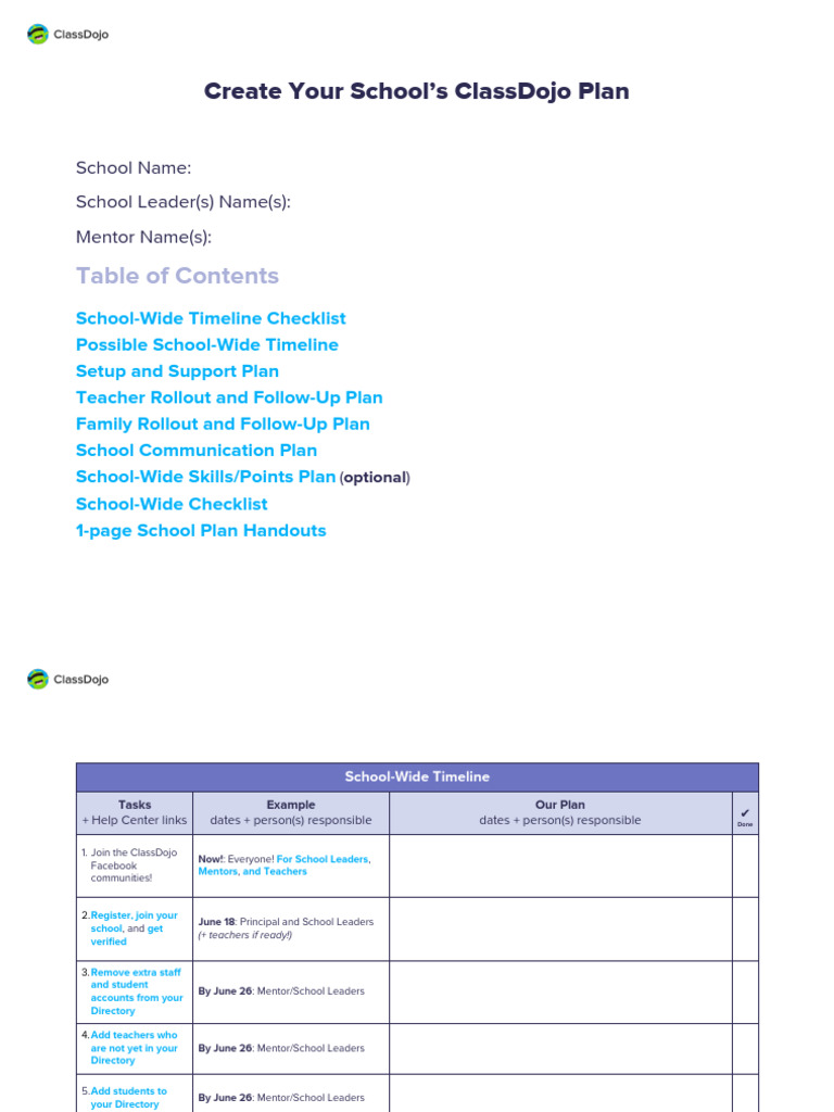 MAKE A PERSONAL COPY! Create Your School's ClassDojo Plan | PDF ...