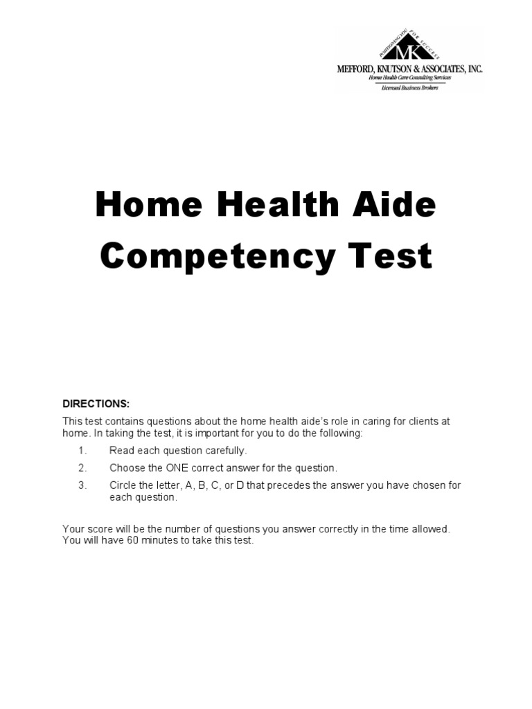 MKA HHA Competency Test | PDF | Home Care | Oral Hygiene