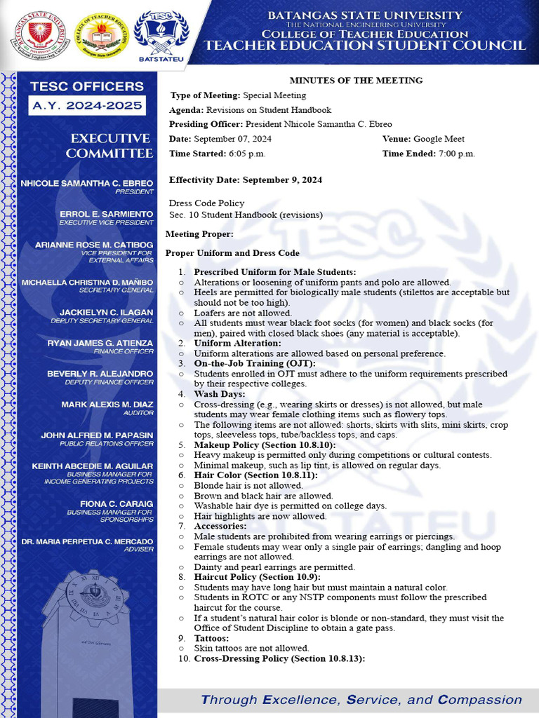 Student Handbook Dress Code Revisions | PDF | Trousers | Fashion