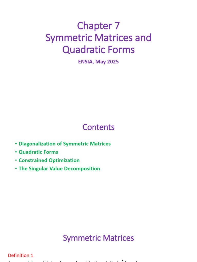 Chapter 7 Symmetric Matrices | PDF | Eigenvalues And Eigenvectors ...