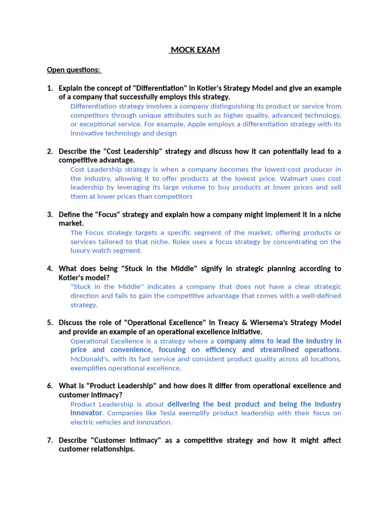 Mock Exam MM&P | PDF | Strategic Management | Strategic Planning