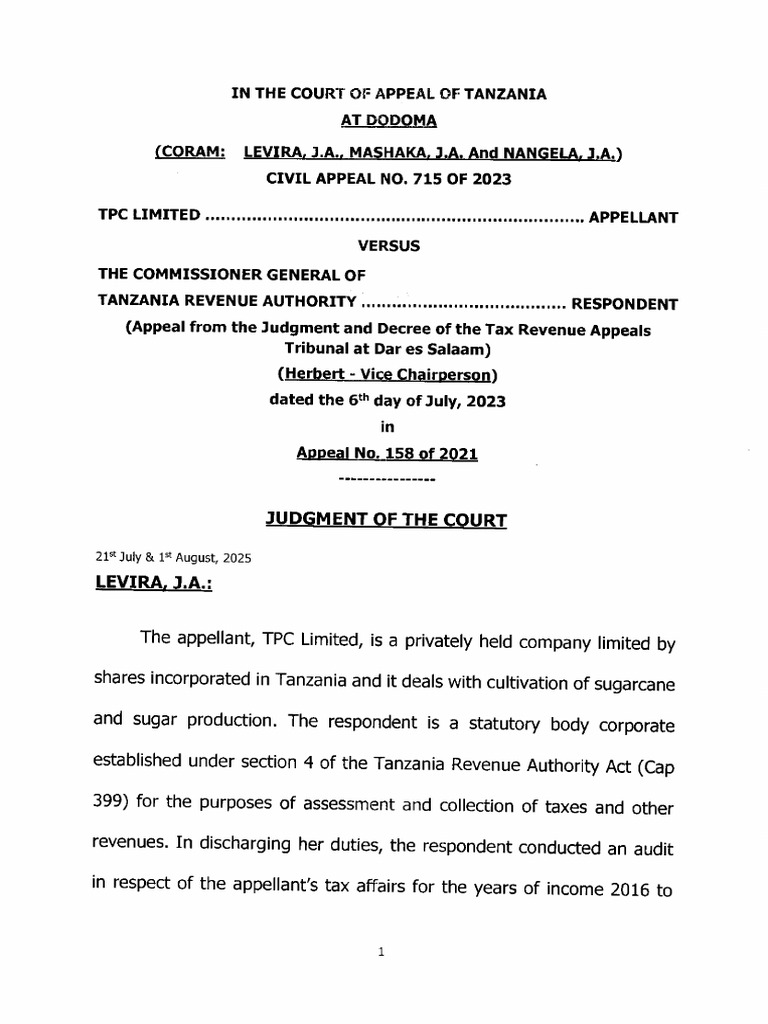 TPC Limited Vs Commissioner General of Tanzania Revenue Authority ...