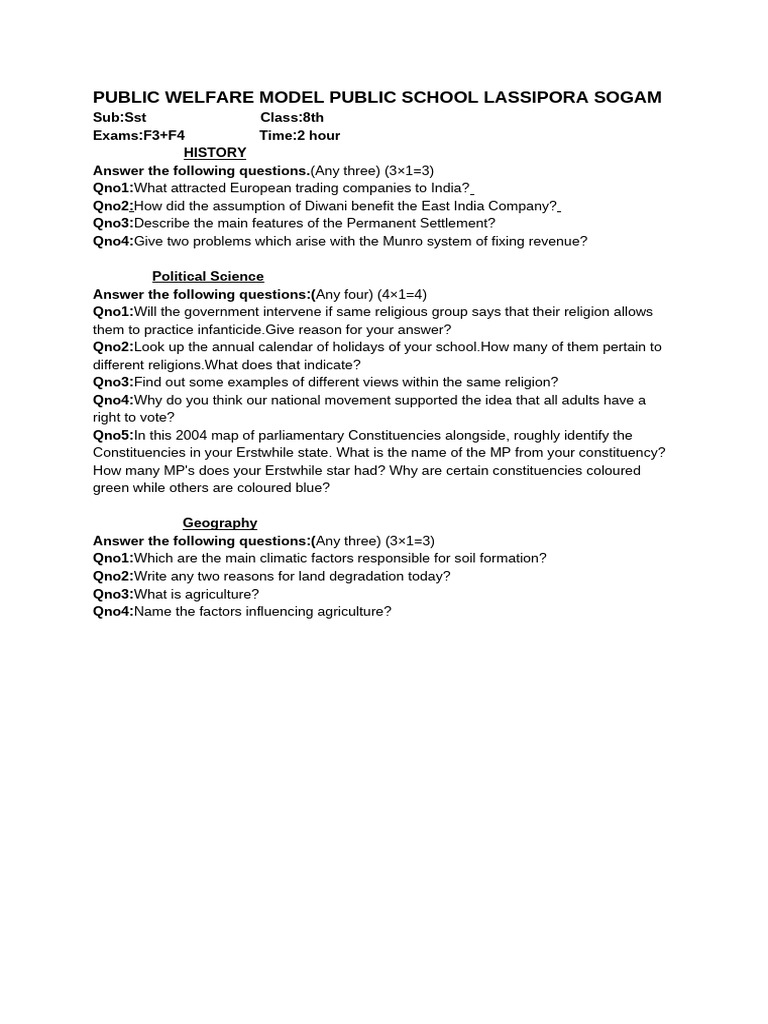 8th SST | PDF
