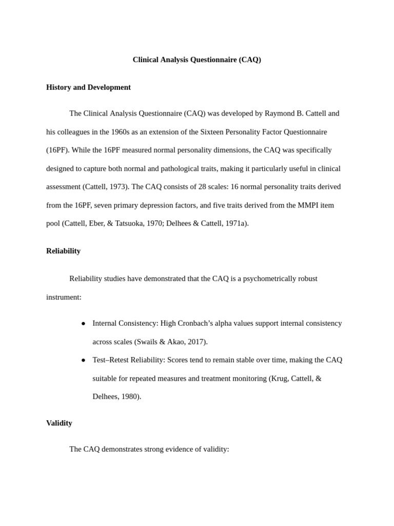 Overview of the Clinical Analysis Questionnaire | PDF | Methodology ...