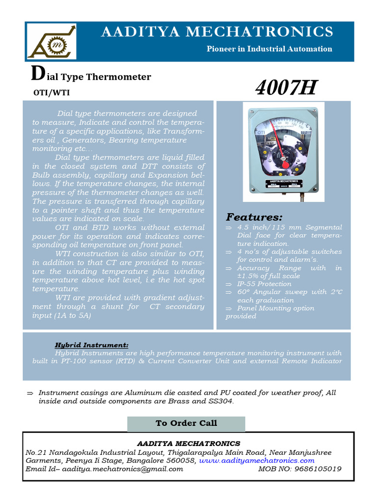 Dial Type Thermometer 4007h | PDF | Thermometer | Temperature