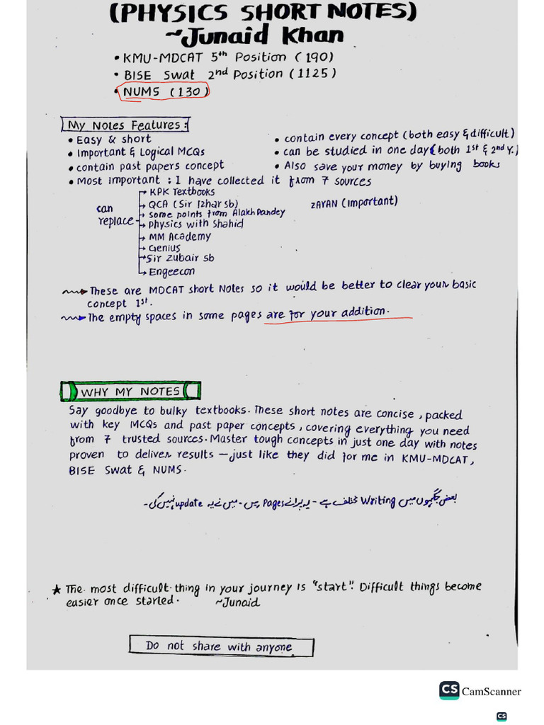 1st Year Physics Notes by Topper Junaid Khan | PDF