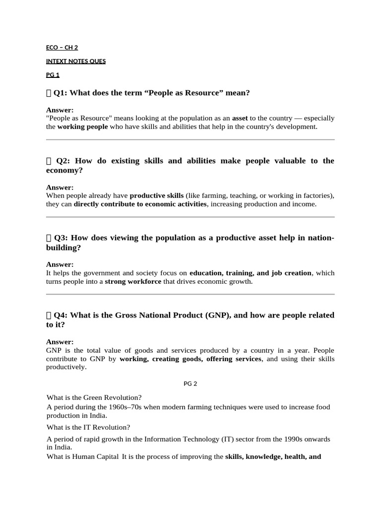 Answer: Asset Working People: Eco - CH 2 Intext Notes Ques PG1 | PDF ...