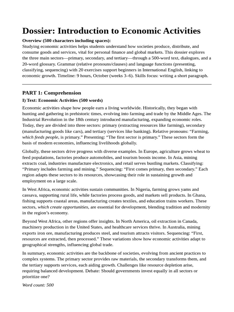 2AB - T1 - Introduction To Economic Activities | PDF | Agriculture ...