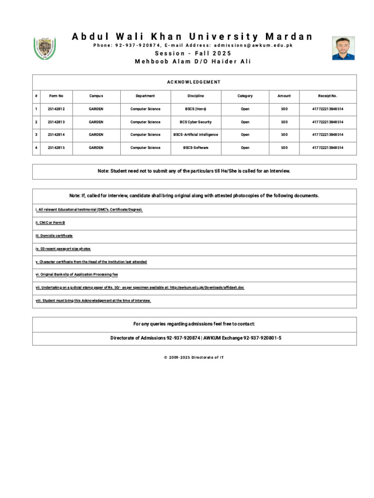 AWKUM Admissions Contact & Degree Form | PDF