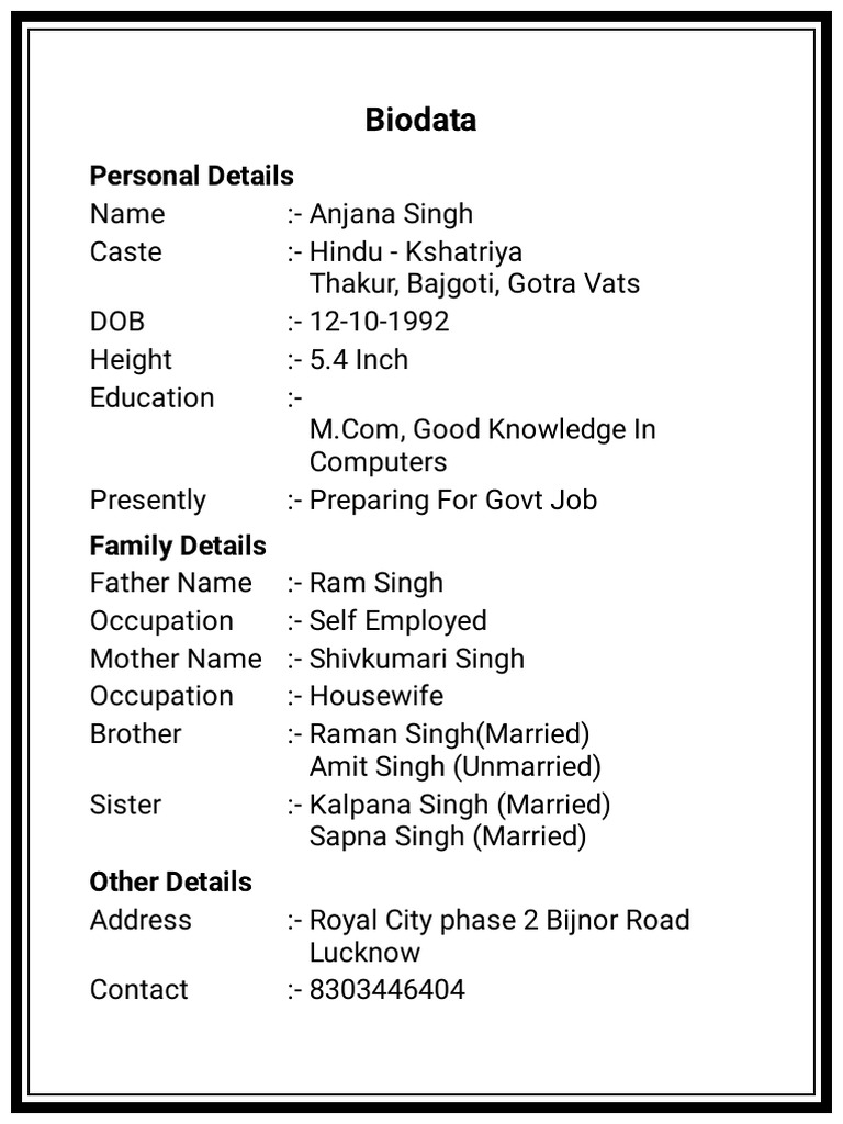 Anjana Singh: Profile and Family Details | PDF