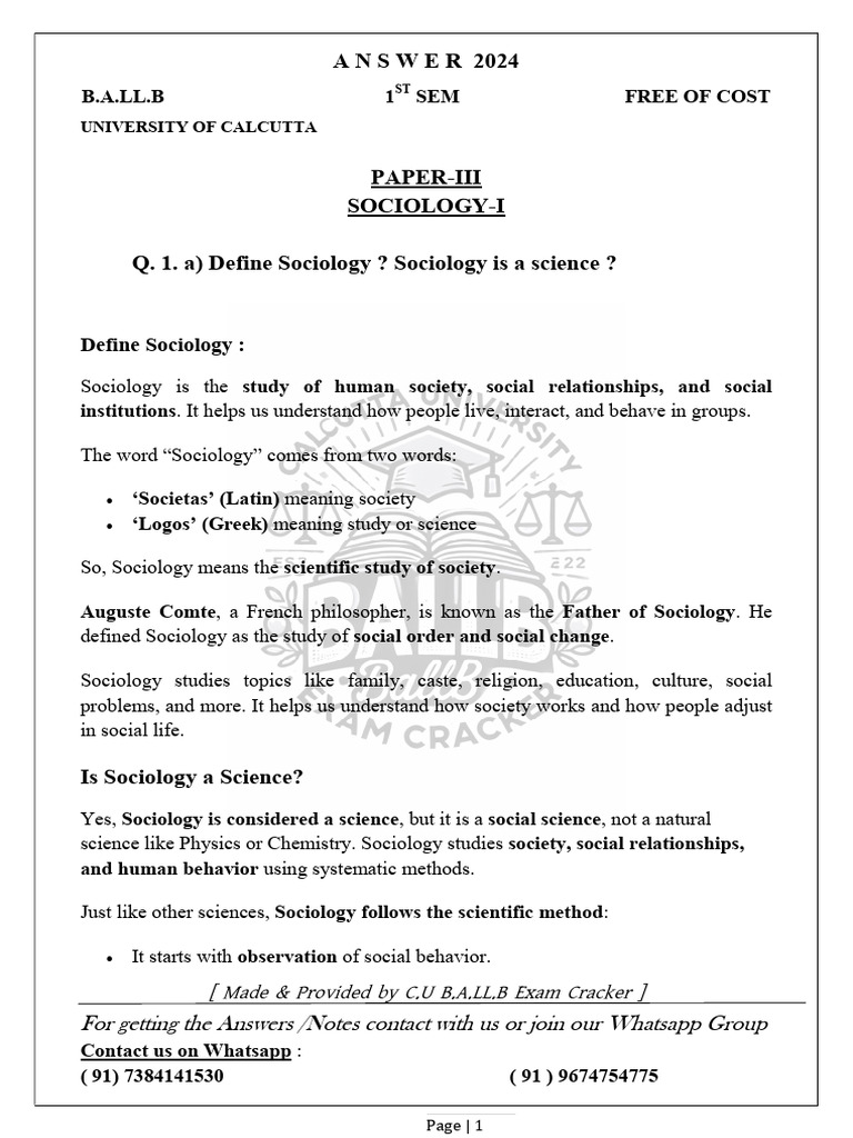 Sociology Notes for B.A.LL.B 1st Sem | PDF | Sociology | Marriage